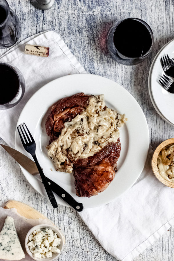 Steak with Creamy Blue Cheese and Onion Sauce - Lolo Home Kitchen
